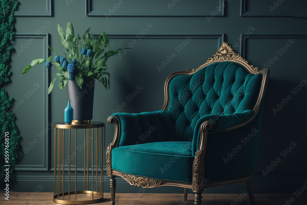 Beautiful, luxurious, traditional, blue green decor with a green, plush ...
