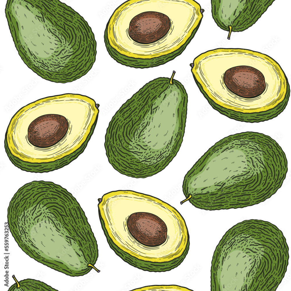 Green avocado fruits background design. Seamless healthy vegan food ...