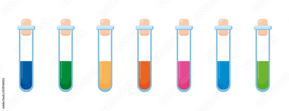 Vector illustration of laboratory test tubes with colored liquids ...