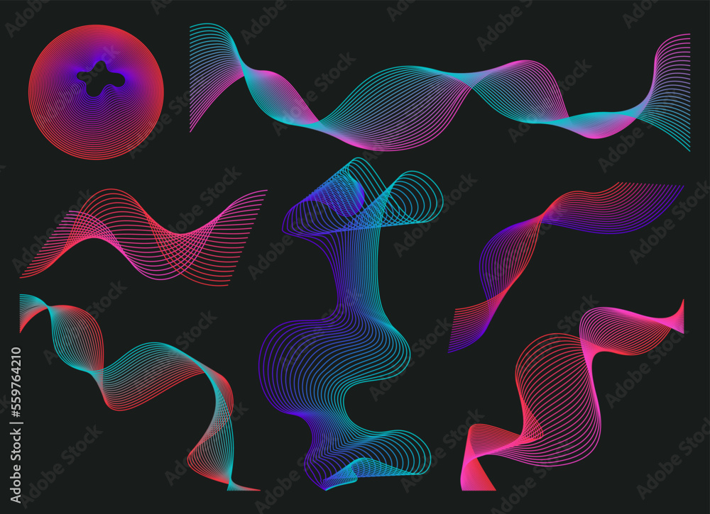 Set of Abstract geometric shapes trending futuristic line design ...