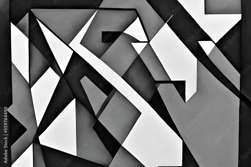 cityscape skyline of city, in a cubism art illustration, in grey scale ...