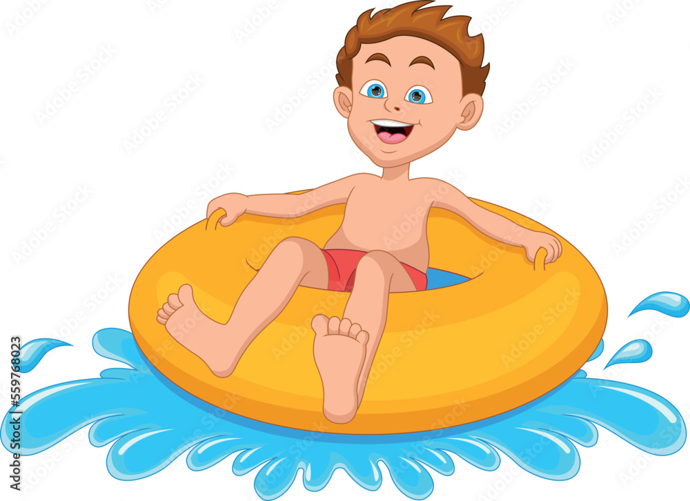 cartoon boy having fun in swimming pool Stock Vector | Adobe Stock
