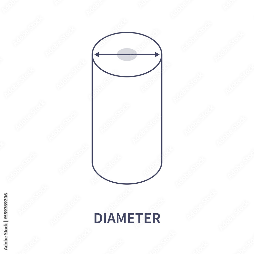Pipe diameter icon. Distance measurement tool. Twice the radius length ...