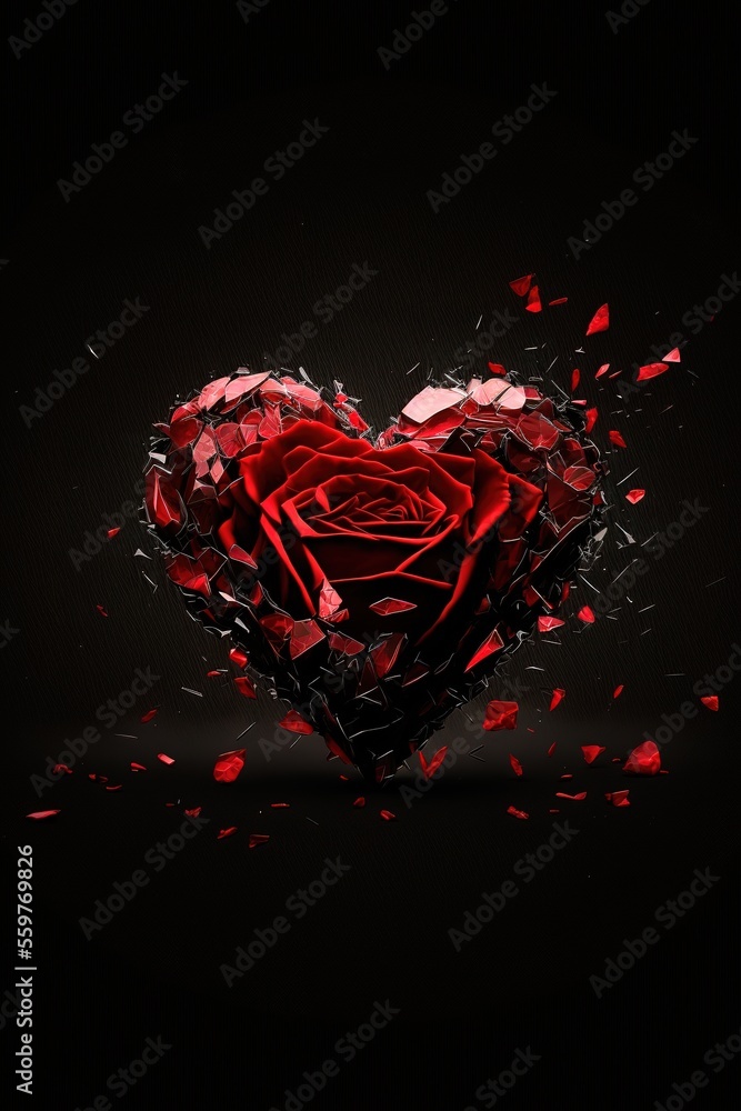 Red Love Hearts Black Background