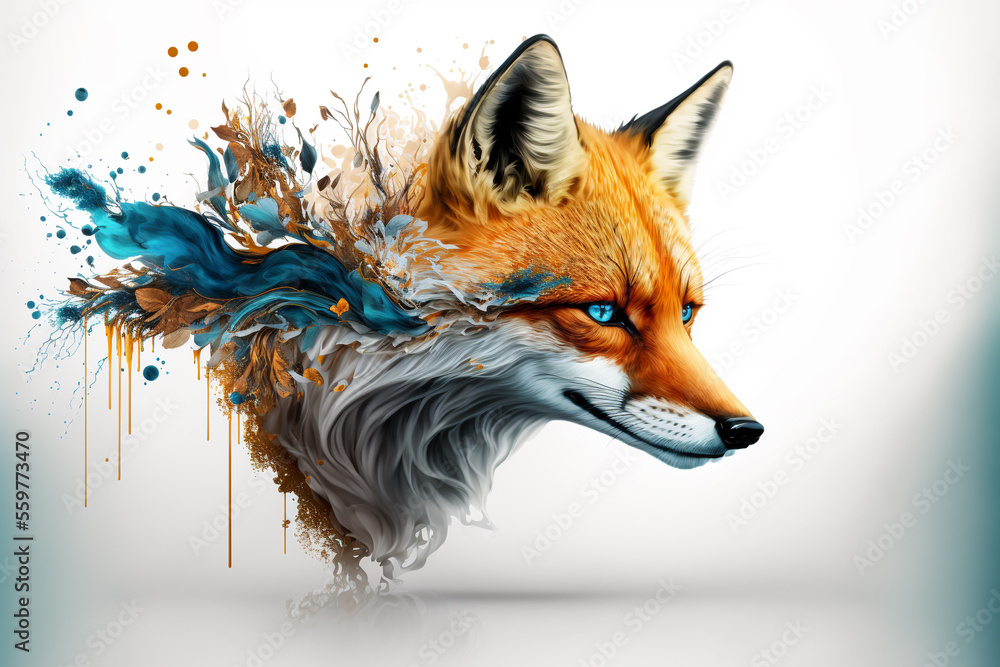 Generative Ai of a fox with golden and azure tones. Stock Illustration ...