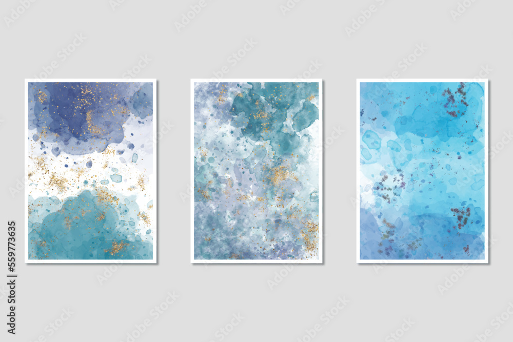 Light watercolor, alcohol ink with gold details background collection ...