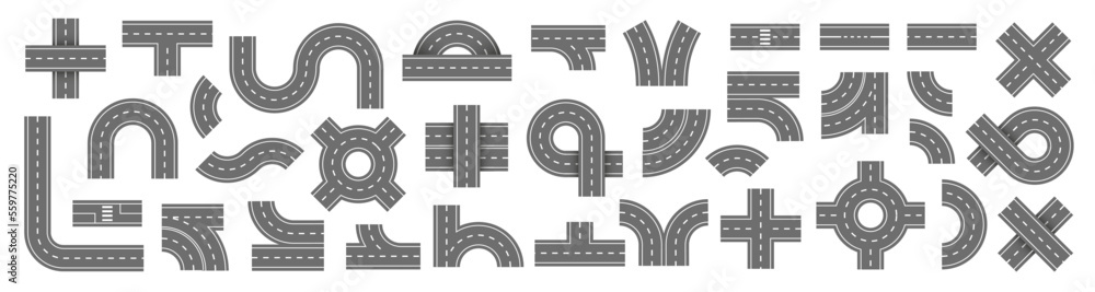 City road and highway top view. Street and road with footpaths and ...