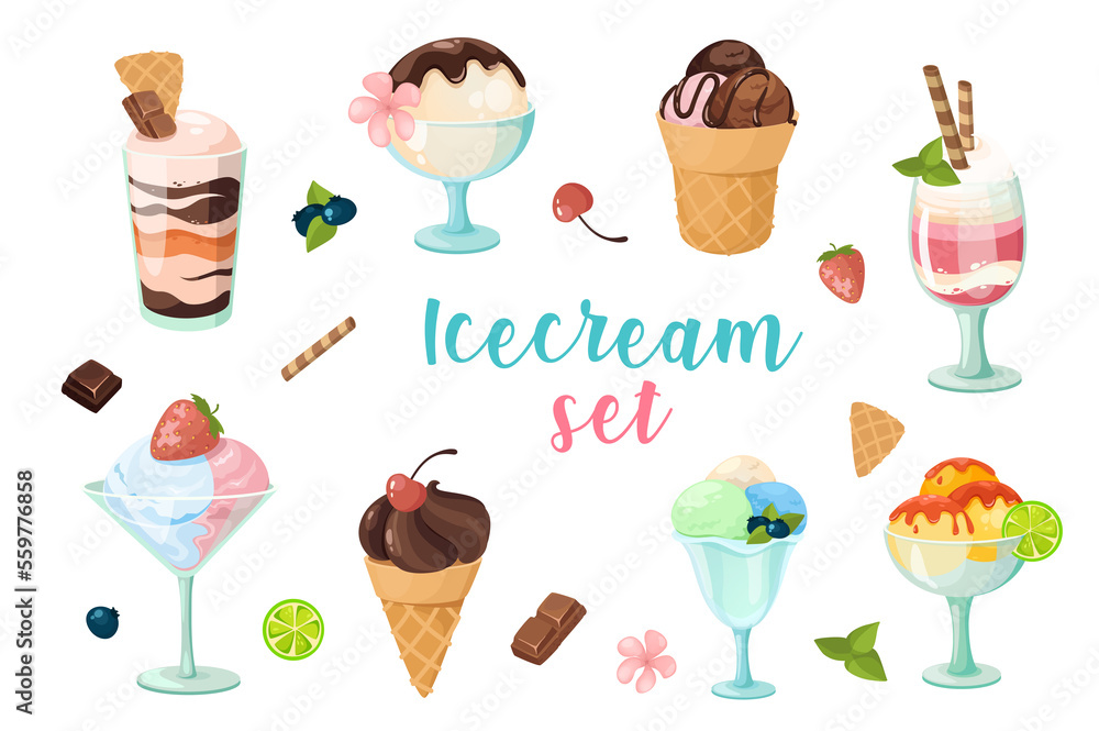 Ice cream 3d realistic set. Bundle of different tasty summer frozen ...