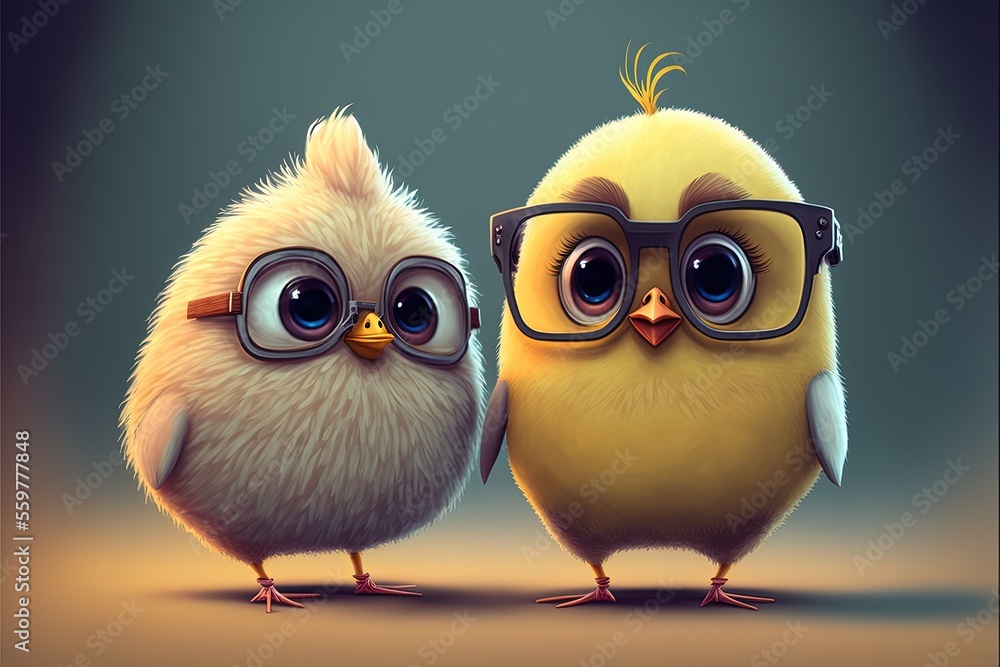 Cute baby chick couple, two chick characters, generative ai ...