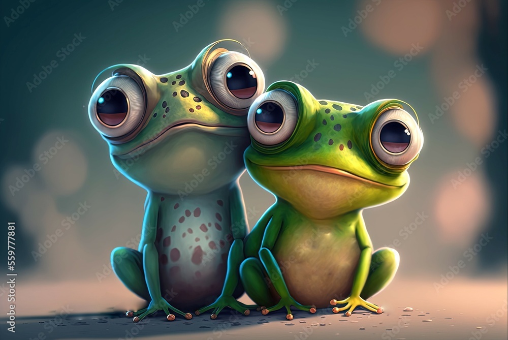 Cute frog couple, two frog characters, generative ai illustration ...