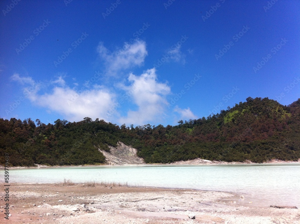 A View of Karaha White Crater or Kawah Karaha Bodas in the morning ...