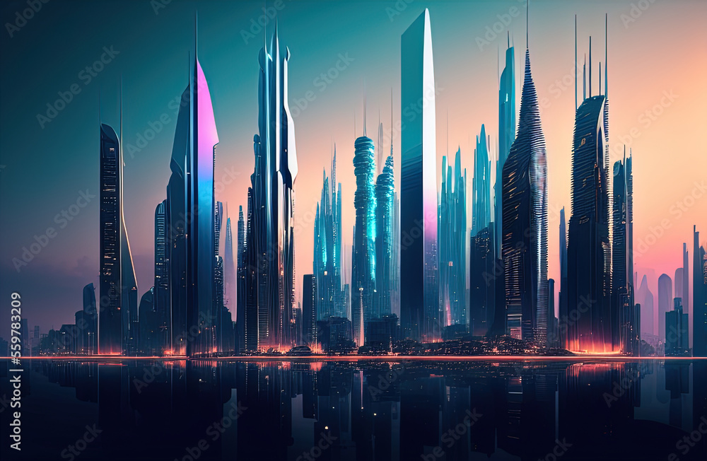 Future smart city landscape concept. Skyscrapers in abstract panoramic ...