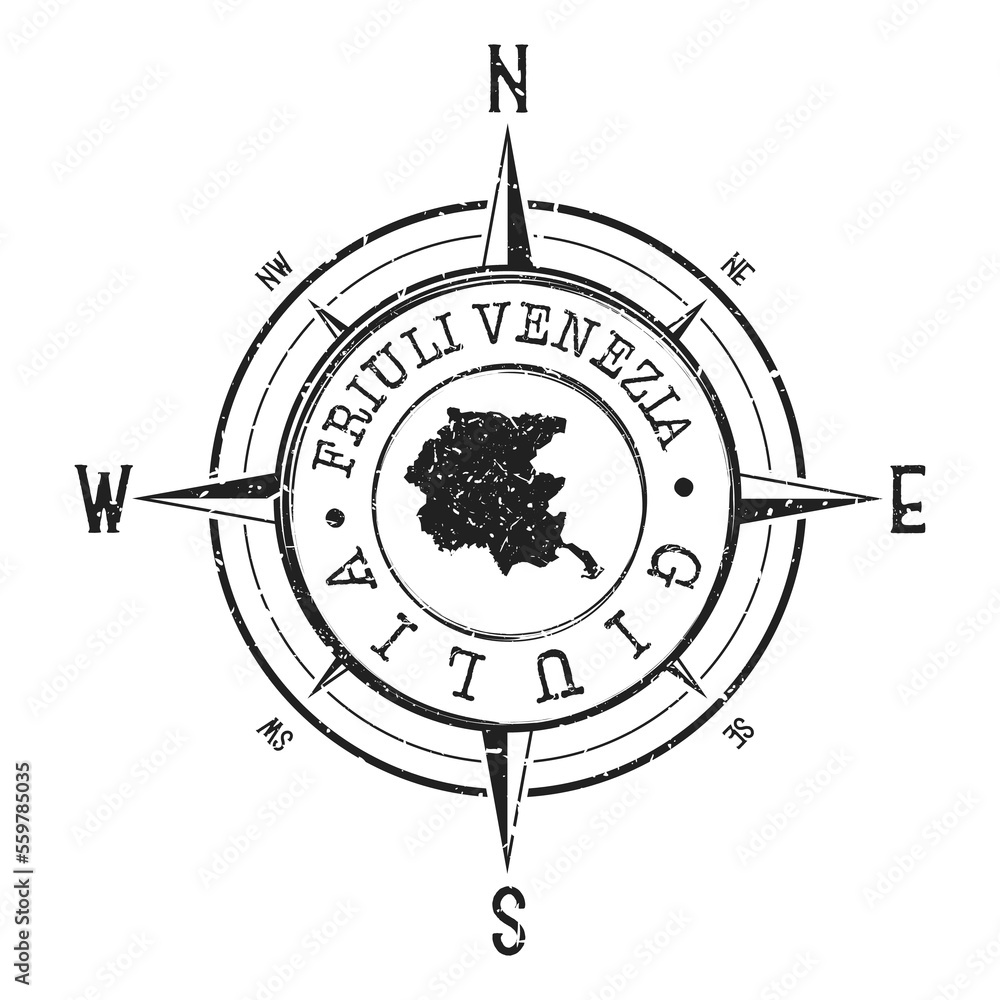 Friuli-Venezia Giulia, Italy Stamp Map Compass Adventure. Illustration ...