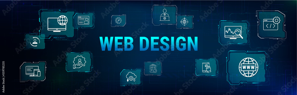 Concept banner web design with icon of a plan, code, build, test ...