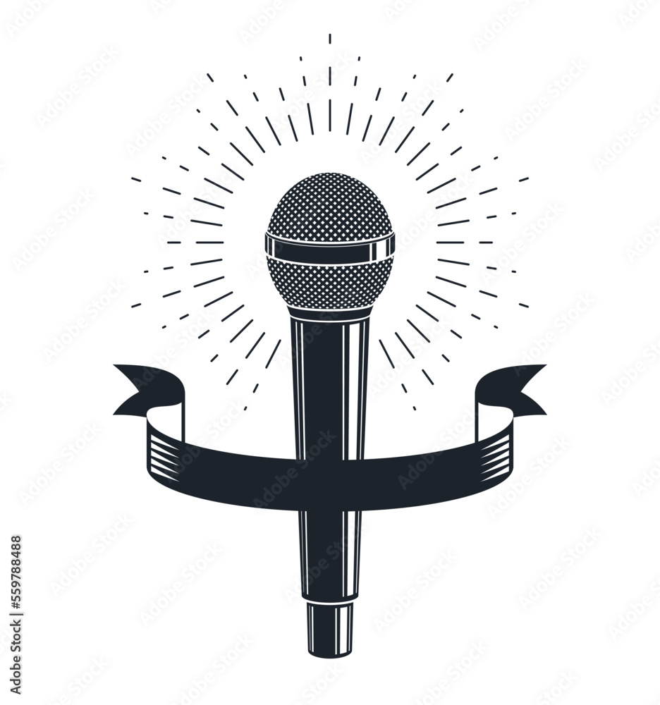 Microphone vector logo or emblem isolated on white, MC rapper or rap ...