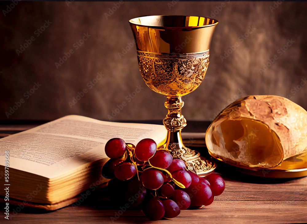 Holy communion on wooden table on church.Taking holy Communion.Cup of ...
