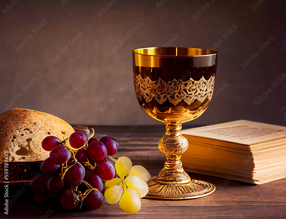 Holy communion on wooden table on church.Taking holy Communion.Cup of ...