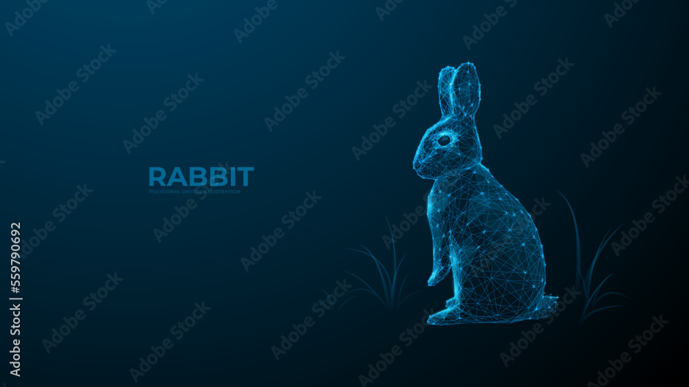 Rabbit. Digital polygon illustration of bunny. Isolated line and dots ...