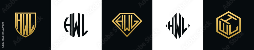 Initial letters HWL logo designs Bundle. This collection incorporated ...