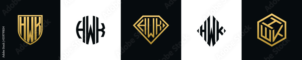 Initial letters HWK logo designs Bundle. This collection incorporated ...