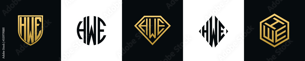 Initial letters HWE logo designs Bundle. This collection incorporated ...