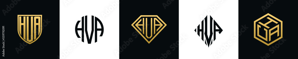Initial letters HVA logo designs Bundle. This collection incorporated ...
