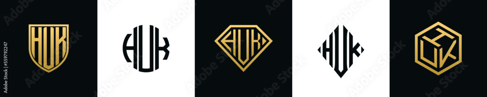 Initial letters HUK logo designs Bundle. This collection incorporated ...