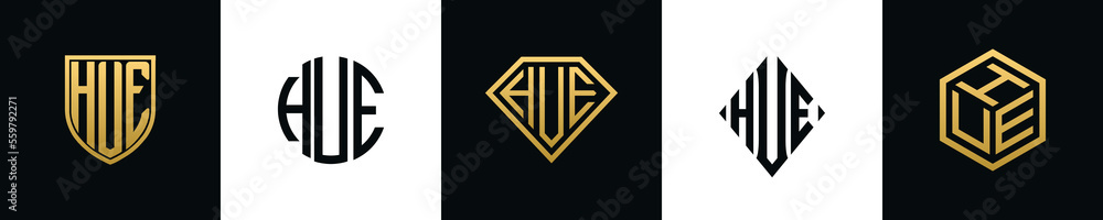 Initial letters HUE logo designs Bundle. This collection incorporated ...