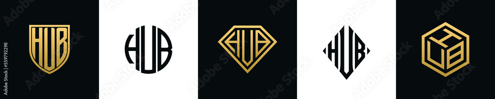 Initial letters HUB logo designs Bundle. This collection incorporated ...
