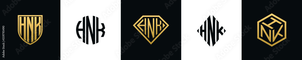 Initial letters HNK logo designs Bundle. This collection incorporated ...