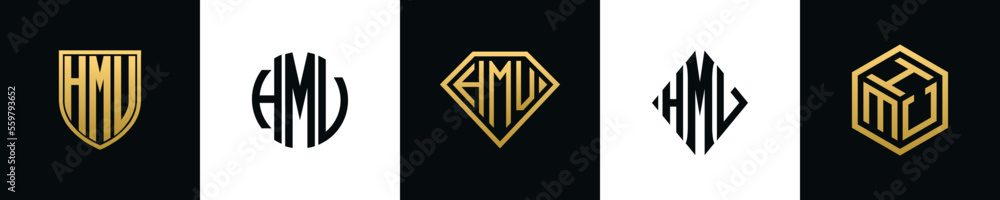Initial letters HMV logo designs Bundle. This collection incorporated ...