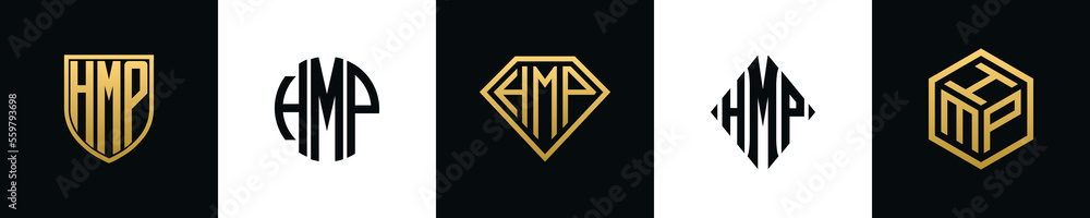 Initial letters HMP logo designs Bundle. This collection incorporated ...