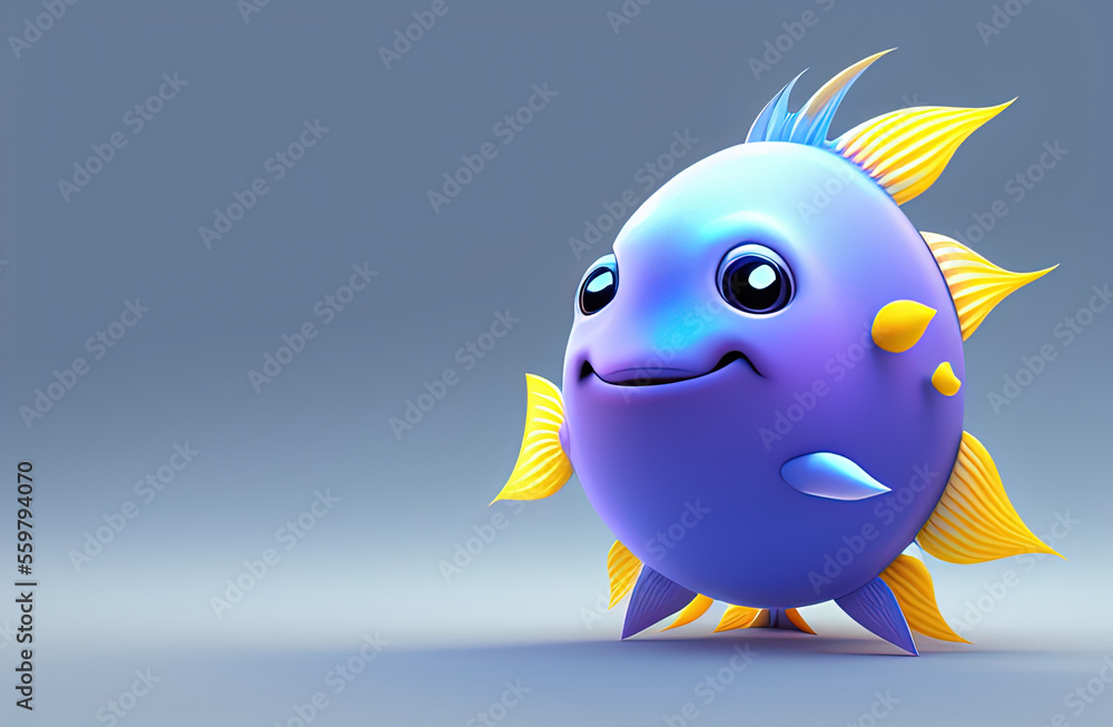 cute baby sea fish simple character. Generative AI Stock Illustration ...