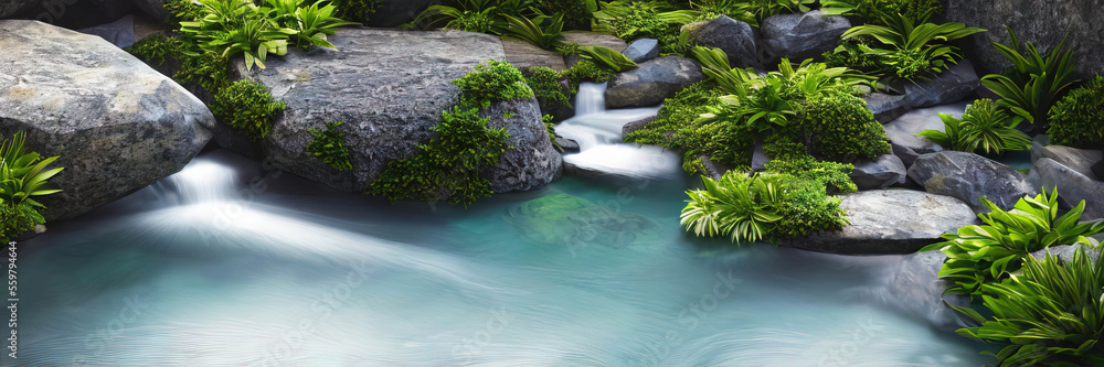 Serene Wellness Spa with Waterfall and Stones, Tranquil Oasis with Lush ...