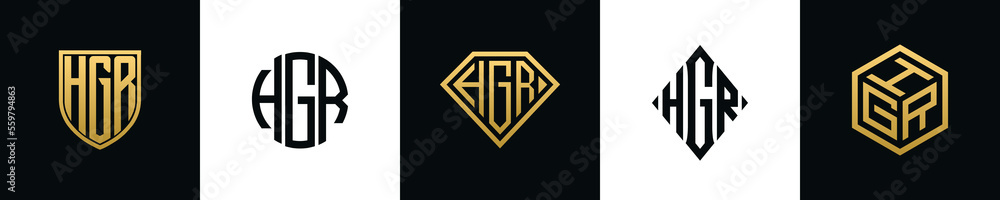 Initial letters HGR logo designs Bundle. This collection incorporated with shield, round ...