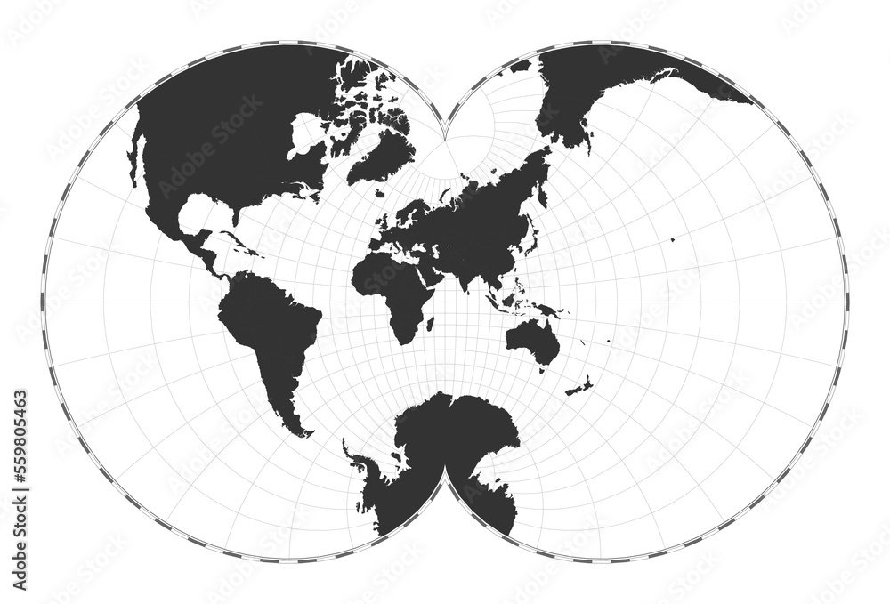 Vector world map. Eisenlohr conformal projection. Plain world ...