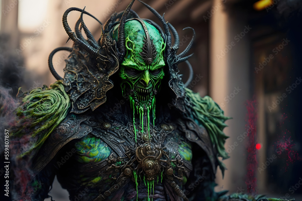Tech demon made of slime with a giant armor made of ectoplasm on the ...