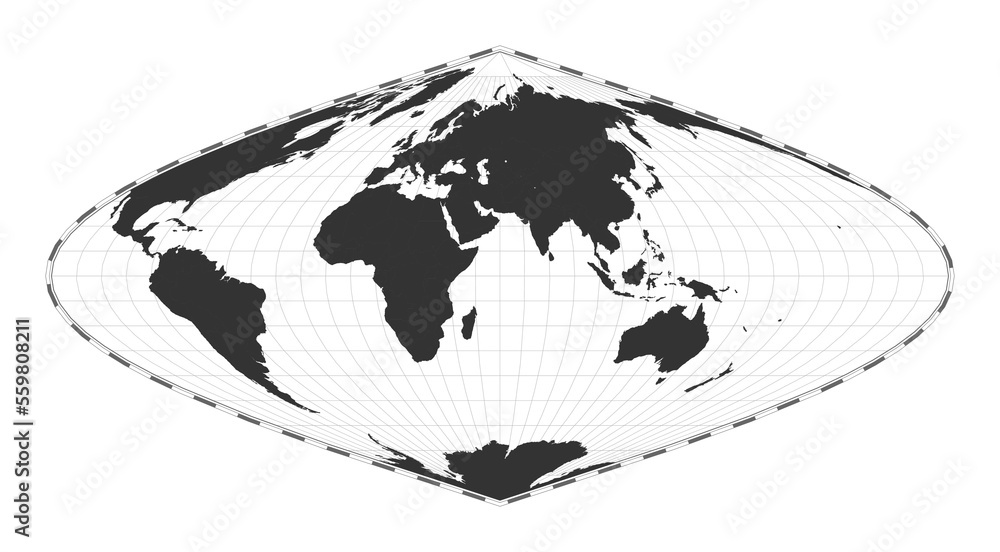 Vector world map. Sinusoidal projection. Plain world geographical map ...
