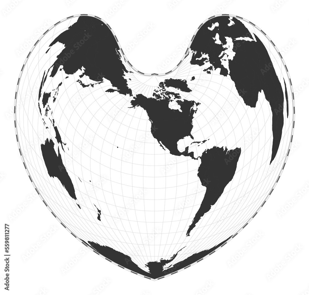 Vetor De Vector World Map Bonne Pseudoconical Equal Area Projection Plain World Geographical
