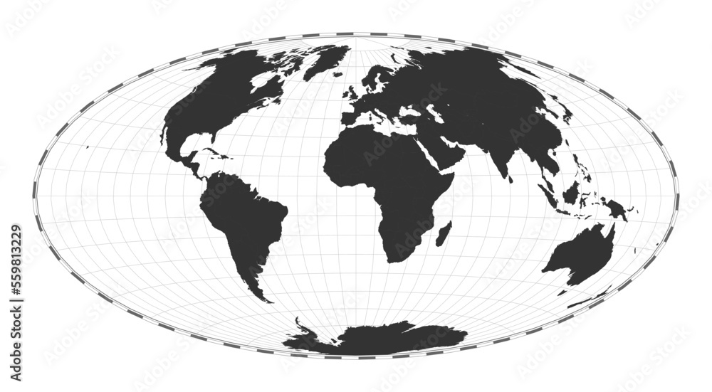 Vector world map. Hammer projection. Plain world geographical map with ...