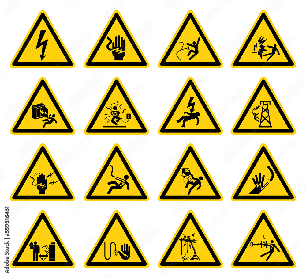 Set Warning Of Electrical Hazard Symbol Sign, Vector Illustration ...