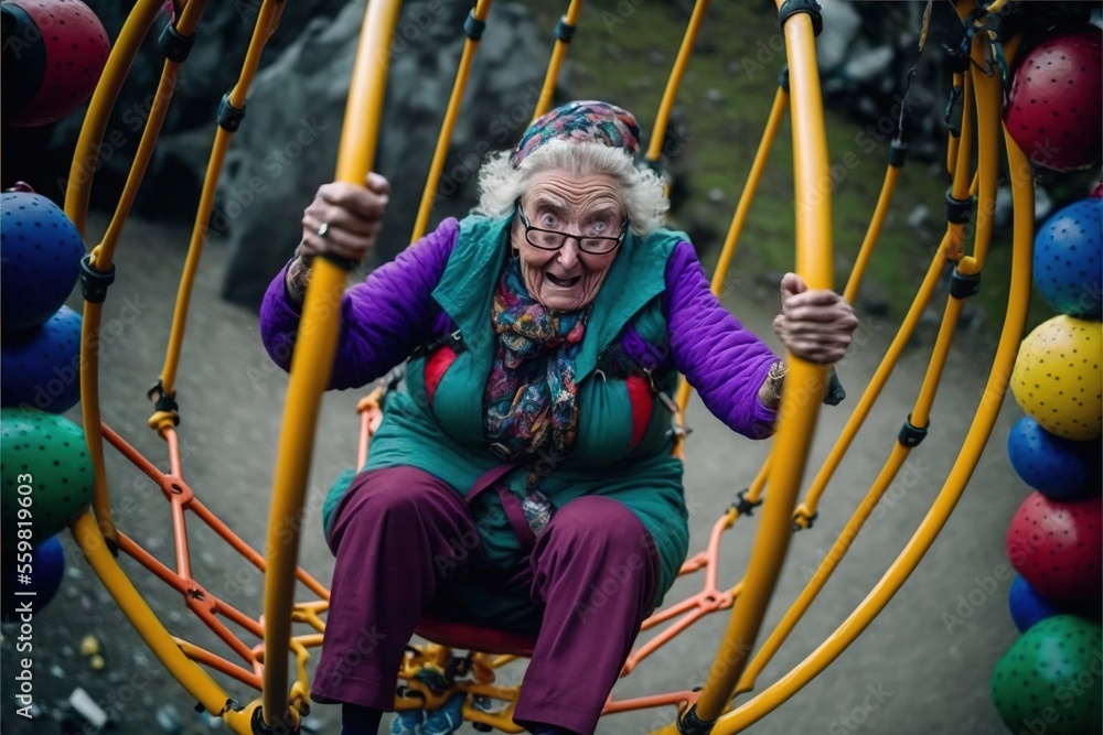 old woman has an extremely fun activity generative ai funny scene ...