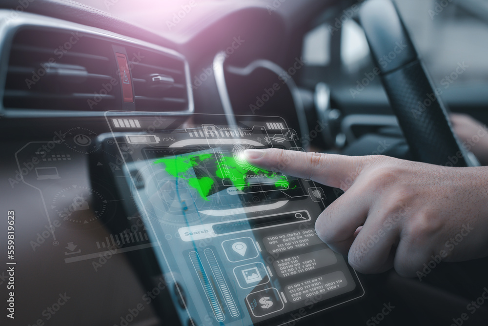 Foto de graphic user interface and a futuristic car (GUI). intelligent ...