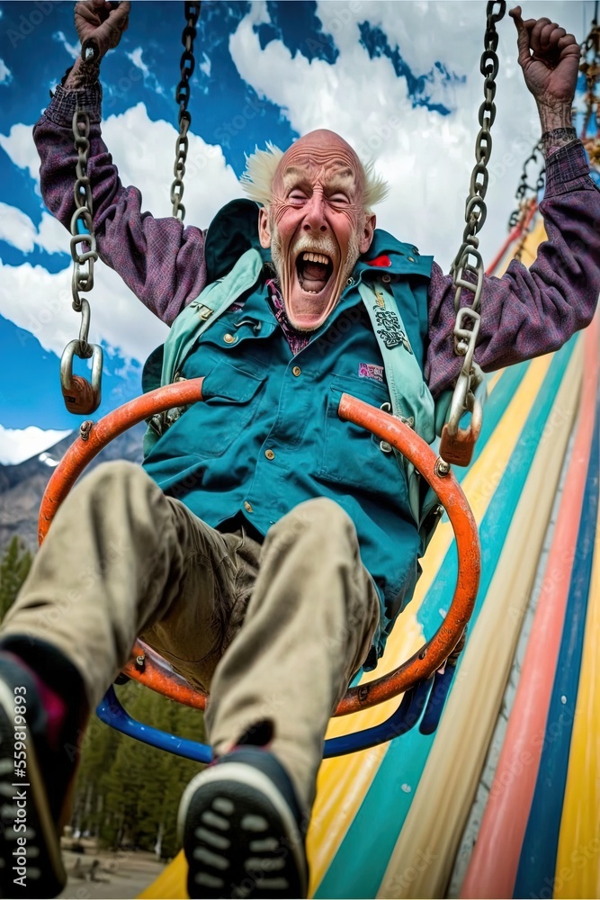 Old man has an extremely fun activity generative ai funny scene showing ...