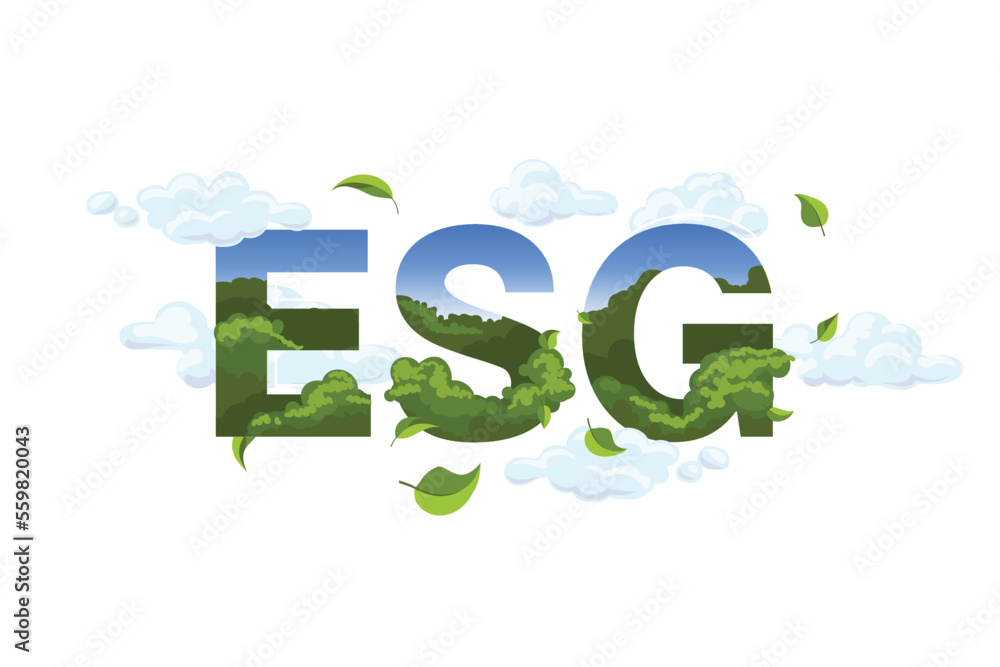 ESG isolated on white background Doodle sign. Environmental Social ...