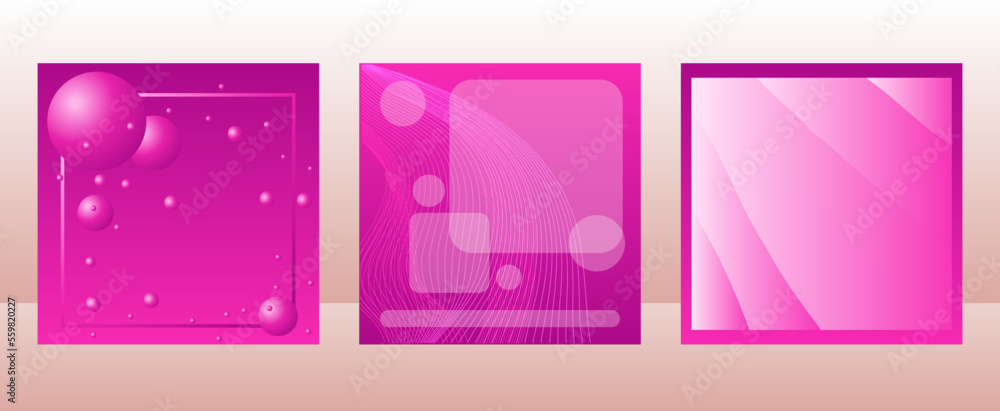 Set of pink poster with abstract gradient background and geometric ...