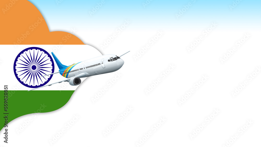 3d illustration plane with India flag background for business and ...