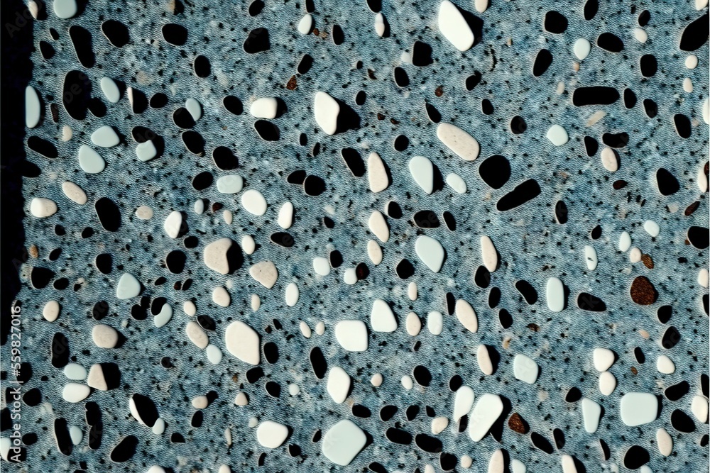 a blue surface with white and black circles on it and a black ...