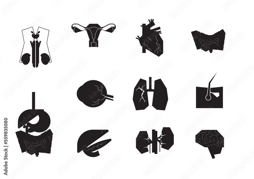 Human organs black icons with white details. Editable set of stylish ...