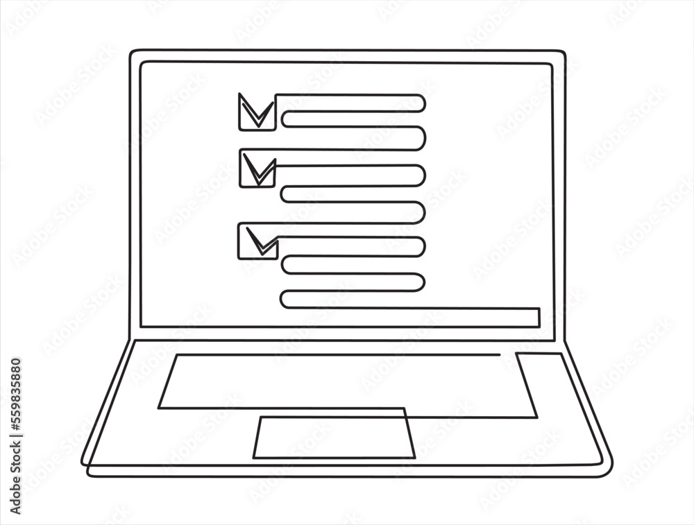 Online voting concept. One continuous line drawing of computer laptop ...
